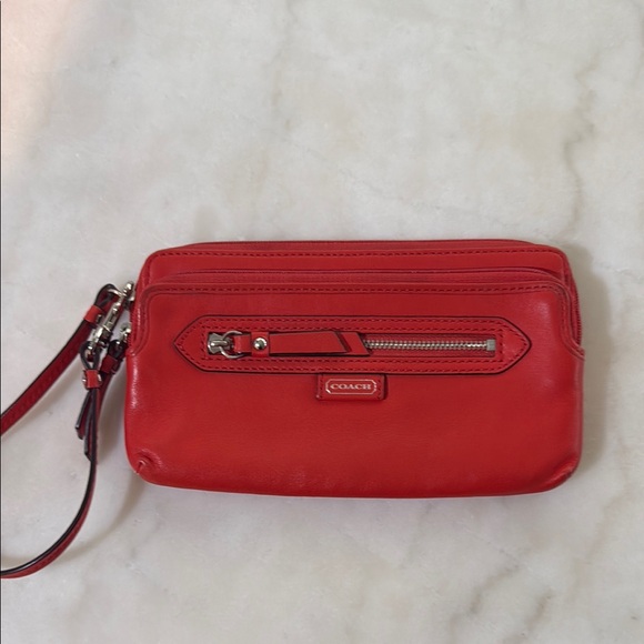 Coach | Bags | Coach Vibrant Red Leather Wristlet | Poshmark